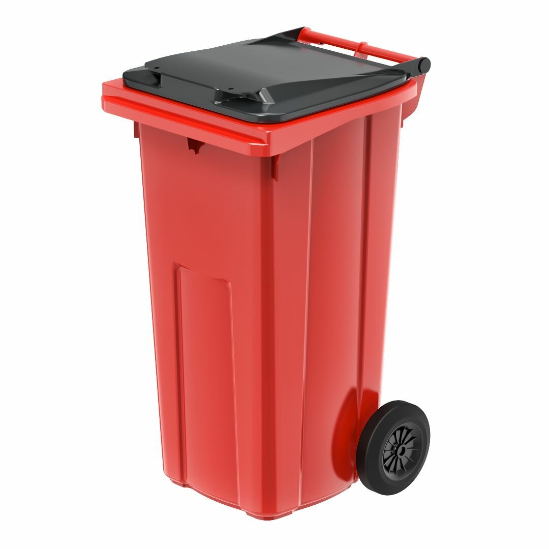 Контейнер для мусора 120 л на колесах, красный с серой крышкой