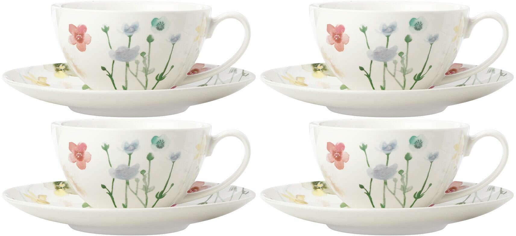 Чайный набор на 4 персоны Maxwell & Williams Лесные цветы, сервиз 8 предметов: 4 шт чашки 400 мл и блюдца из фарфора, подарочный