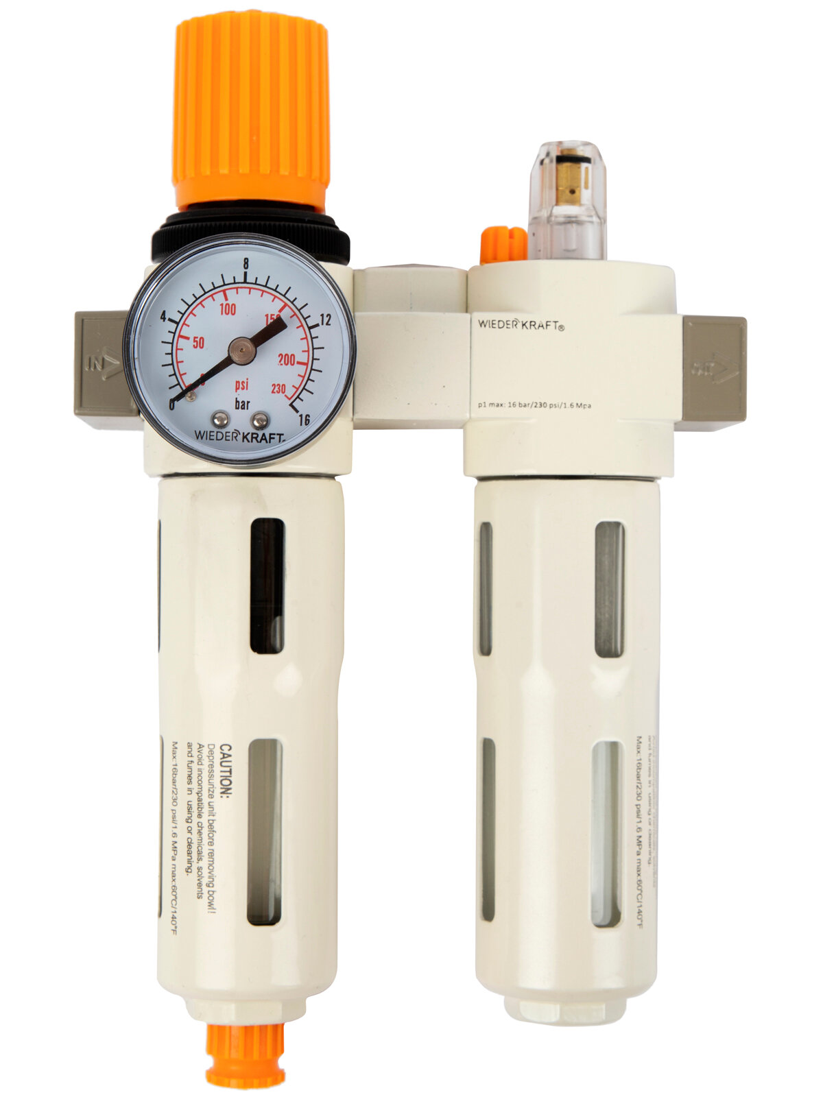 Блок подготовки воздуха WDK-70120FD, 1/4" 16 бар, с влагоотделителем 5 мкм, лубрикатором, регулятором давления