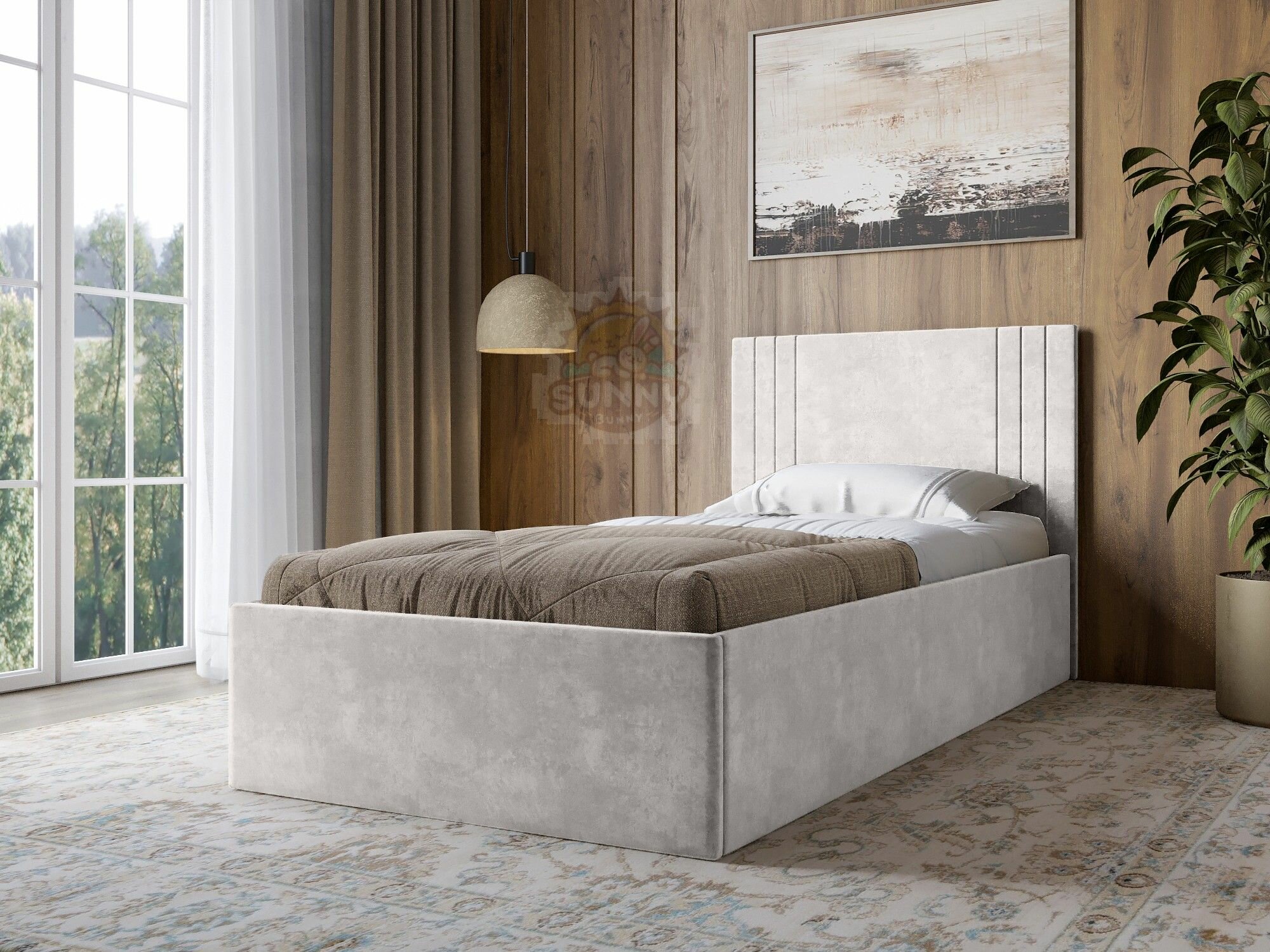 Односпальная кровать Венеция 80х190 см, с подъемным механизмом, ортопед осн, ЛДСП (Forest 726 Светло-бежевый)