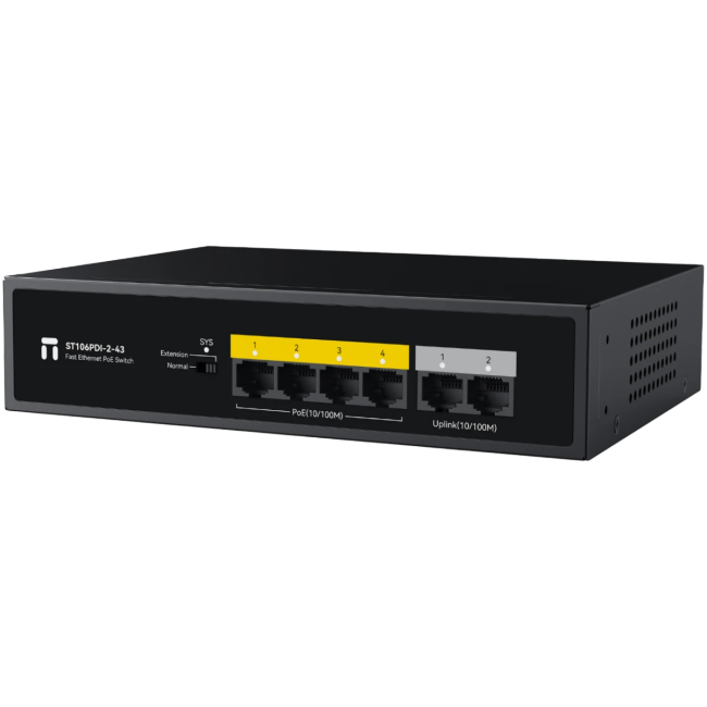 Коммутатор Netis ST106PDI-2-43 6x100Мбит/с 4PoE 43W неуправляемый