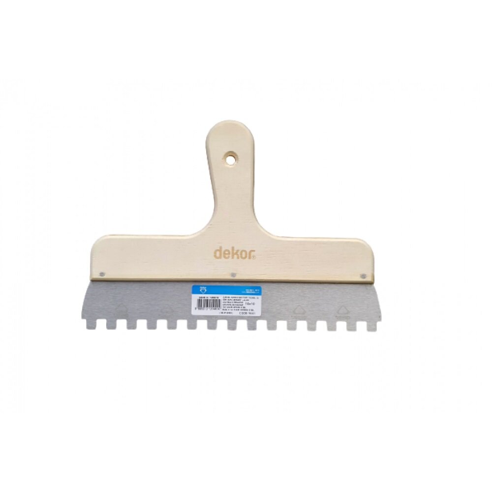 DEKOR HASSAN Шпатель зубчатый 40см дерев. изогн. руч. зуб 8х8мм 1442