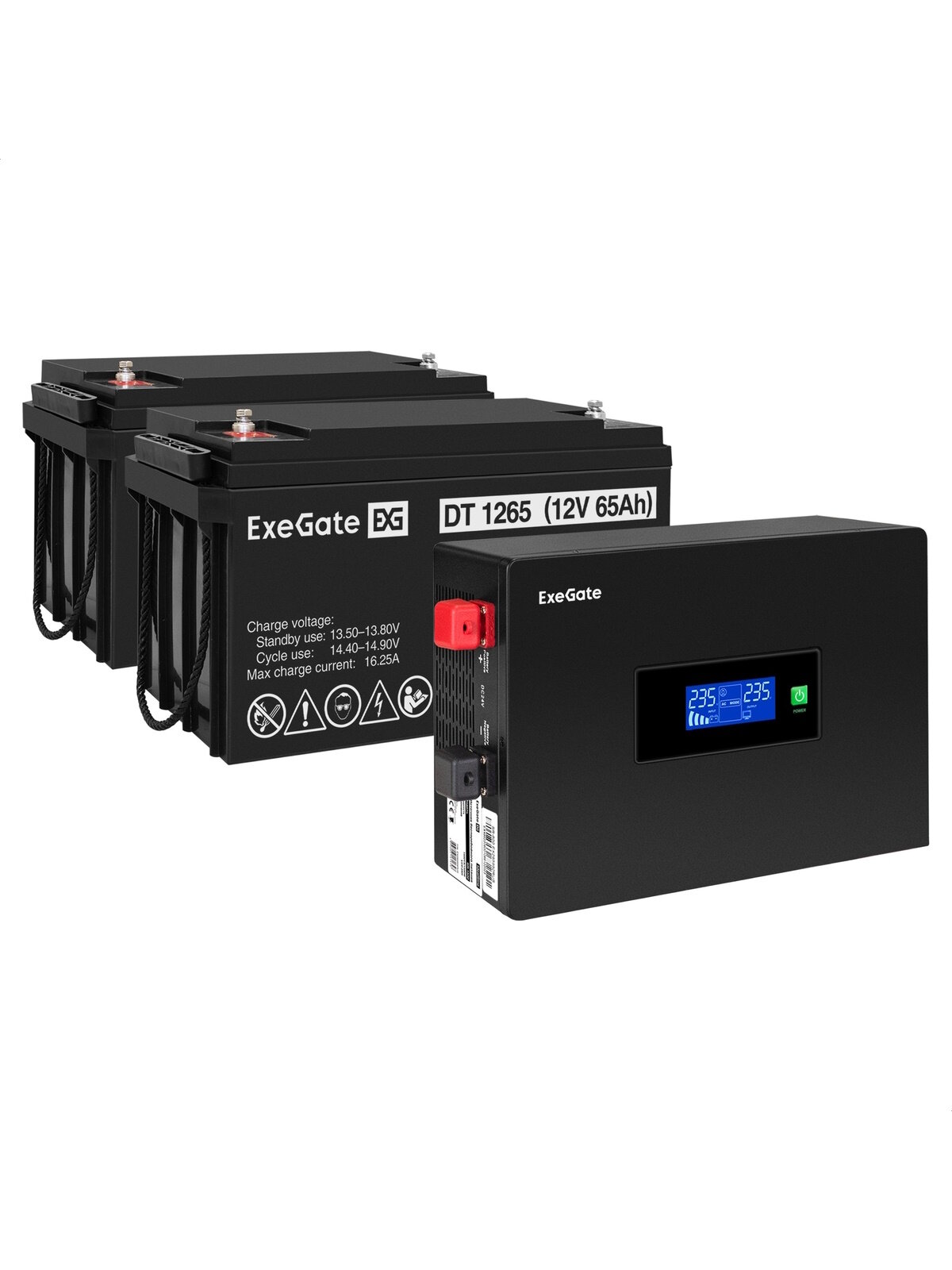 Комплект ИБП ExeGate IdealSine SR-1500. LCD.2SH EX295994RUS + батарея 65Aч EX282980RUS 2шт 1500 ВА/1500 Вт