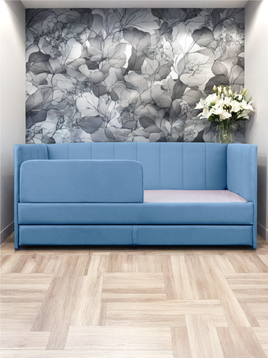 Кровать детская М-Стиль "Хагги"200х90 см, с дополнительным спальным местом, защитным бортиком, голубая