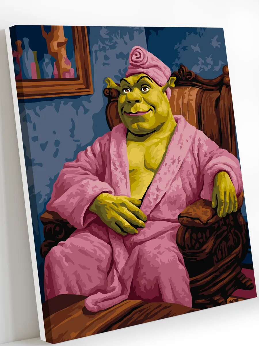 Шрек в розовом халате Картина по номерам на холсте 40х50 см