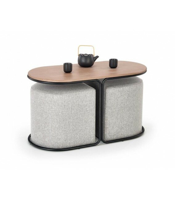 Комплект Halmar PAMPA, стол журнальный + 2 пуфа (орех/черный, серый)