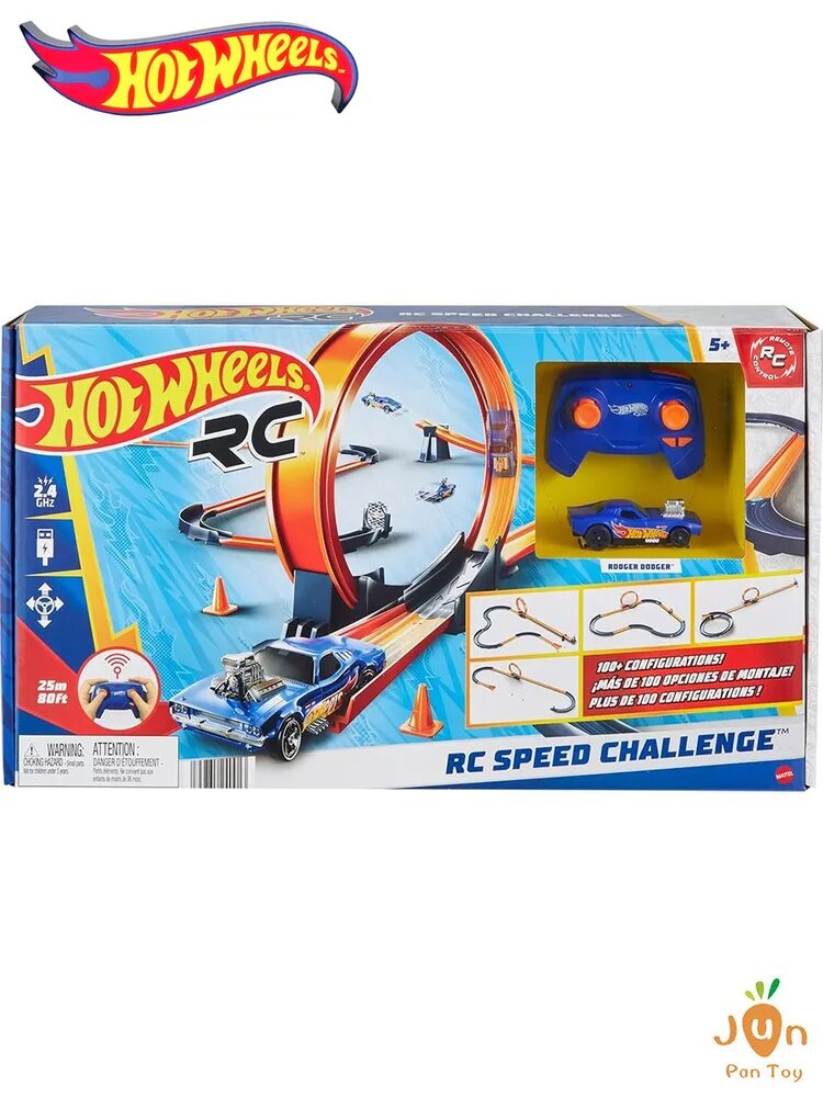 Машинка Mattel Hot Wheels RC Speed Challenge Track Set HXX45 / Детский набор игрушечных трековых машинок 1:64 с дистанционным управлением подходит для подарков мальчикам старше 5 лет