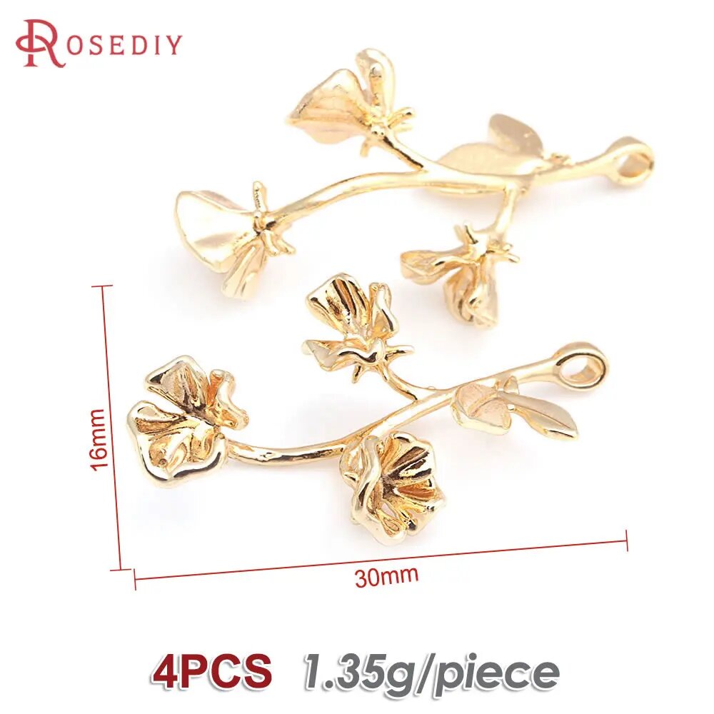 Латунные подвески Rosediy, цвет платины, набор из 4 штук 49422-18K Gold Color