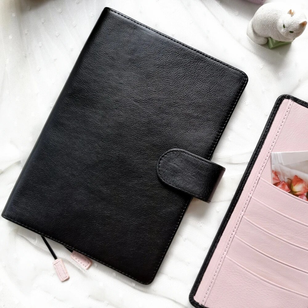 Кожаный чехол для блокнота Hobonichi Cousin A5 JILLARGEAN black and pink