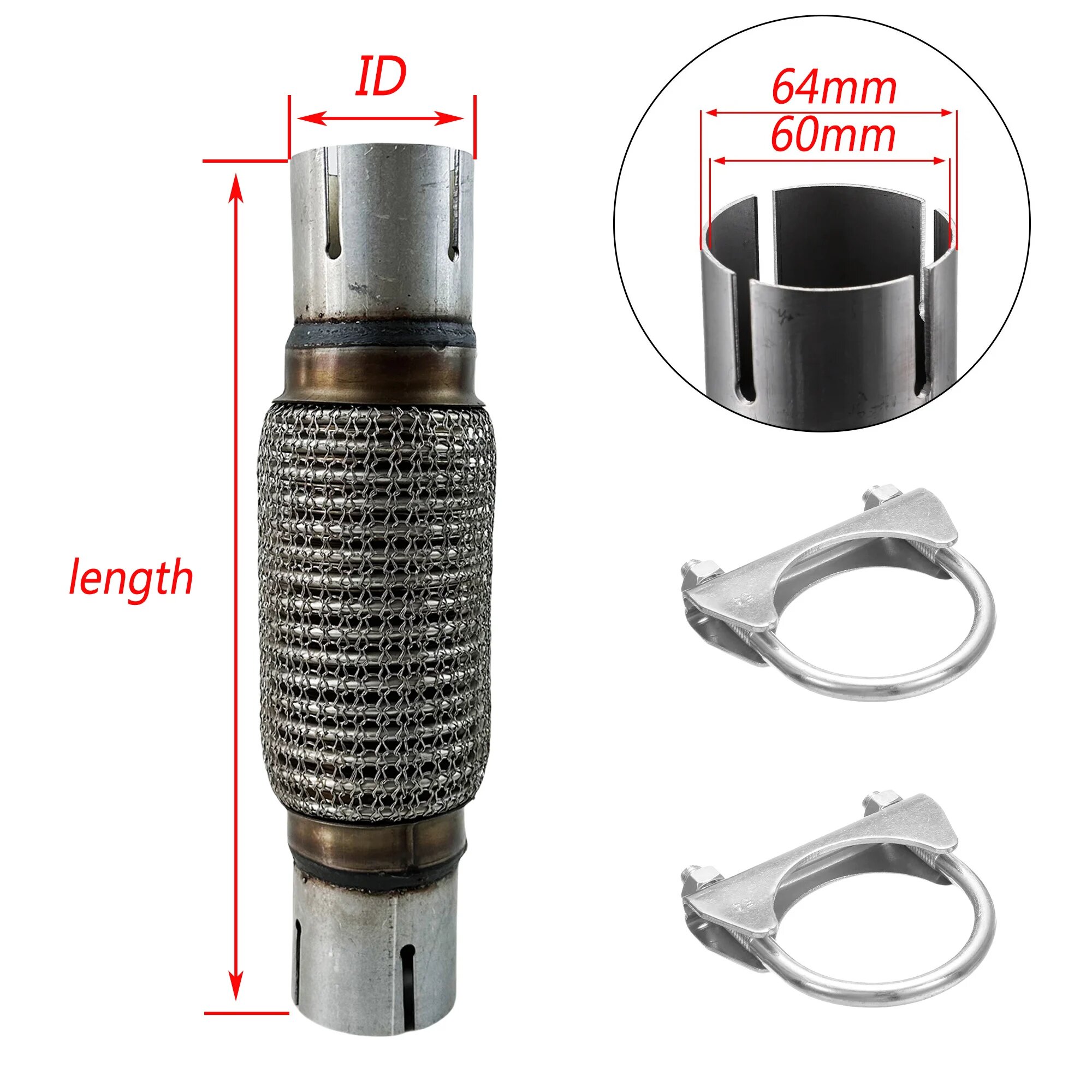 Соединитель трубы глушителя из нержавеющей стали, сварной универсальной выхлопной 200mm, ID60mm