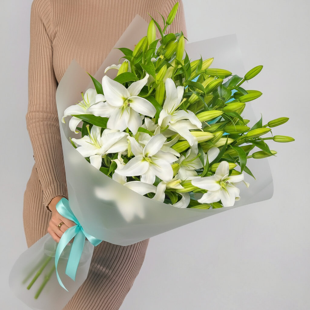 Букет Мегацвет24 "Лилия Восточная", 9 цветов, дизайнерская упаковка