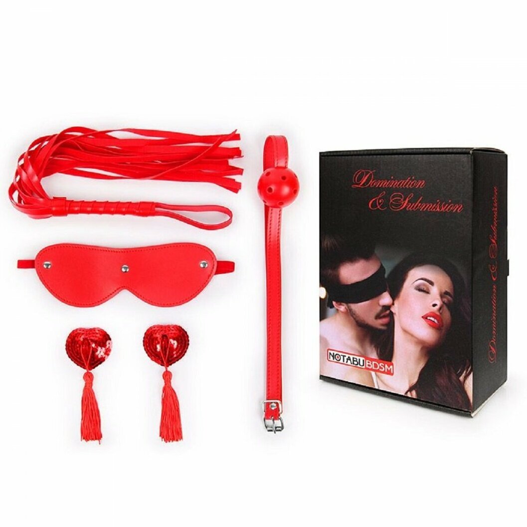 Набор Notabu Bdsm для бдсм-игр, маска, кляп, плеть, пэстисы, ПВХ, красный, универсальный размер