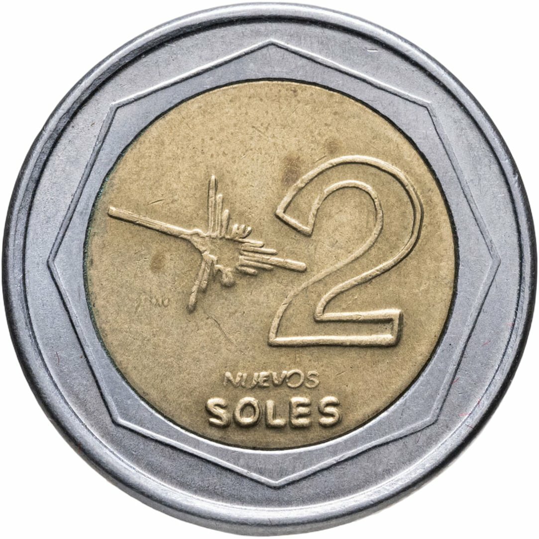 Перу 2 новых соля nuevos soles 1995, Биметалл, в сохранности AU