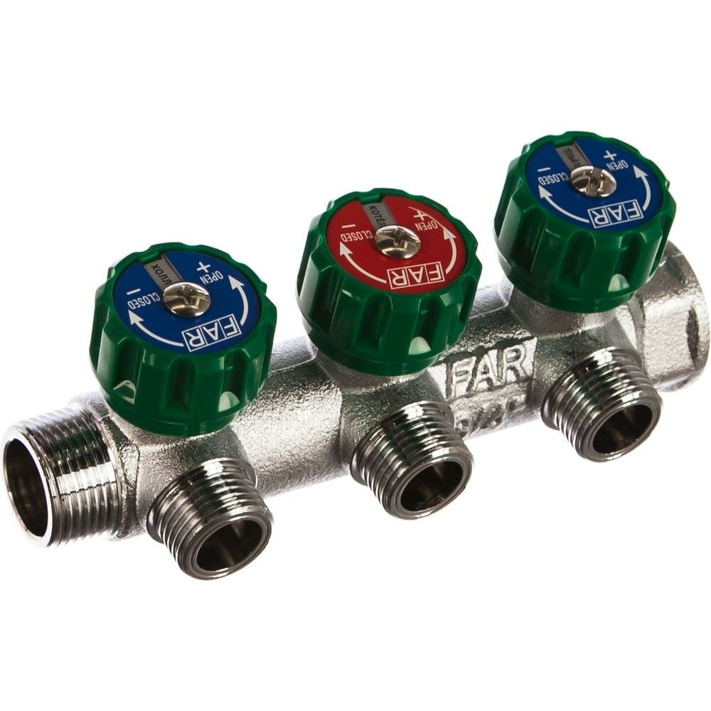 Регулирующий коллектор FAR 3/4 ВР-НР с 3 отв. 1/2 НР межосев. 45 мм, плск. упл FK 3822 3412TP