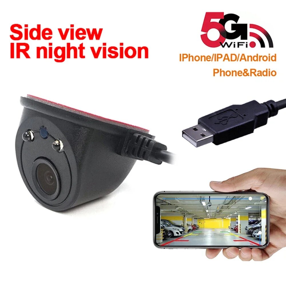 Автомобильная камера заднего вида 5G Wi-Fi HD ночного видения Беспроводная камера заднего side view