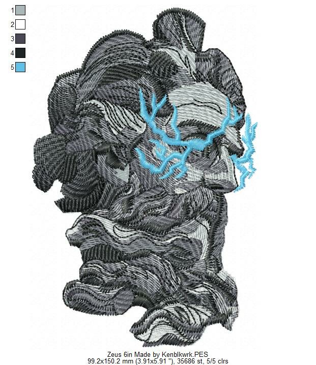 Дизайн машинной вышивки 2023, "Зевс", для одежды, 10,2см и 15,3см