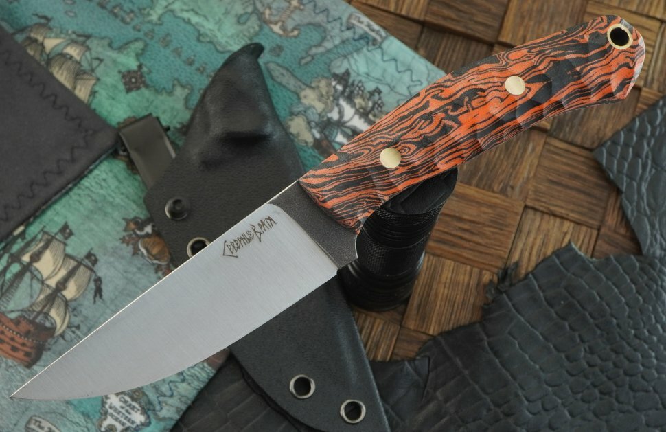 Северные Врата нож №24, сталь Elmax, рукоять оранжевая микарта Bruskoff