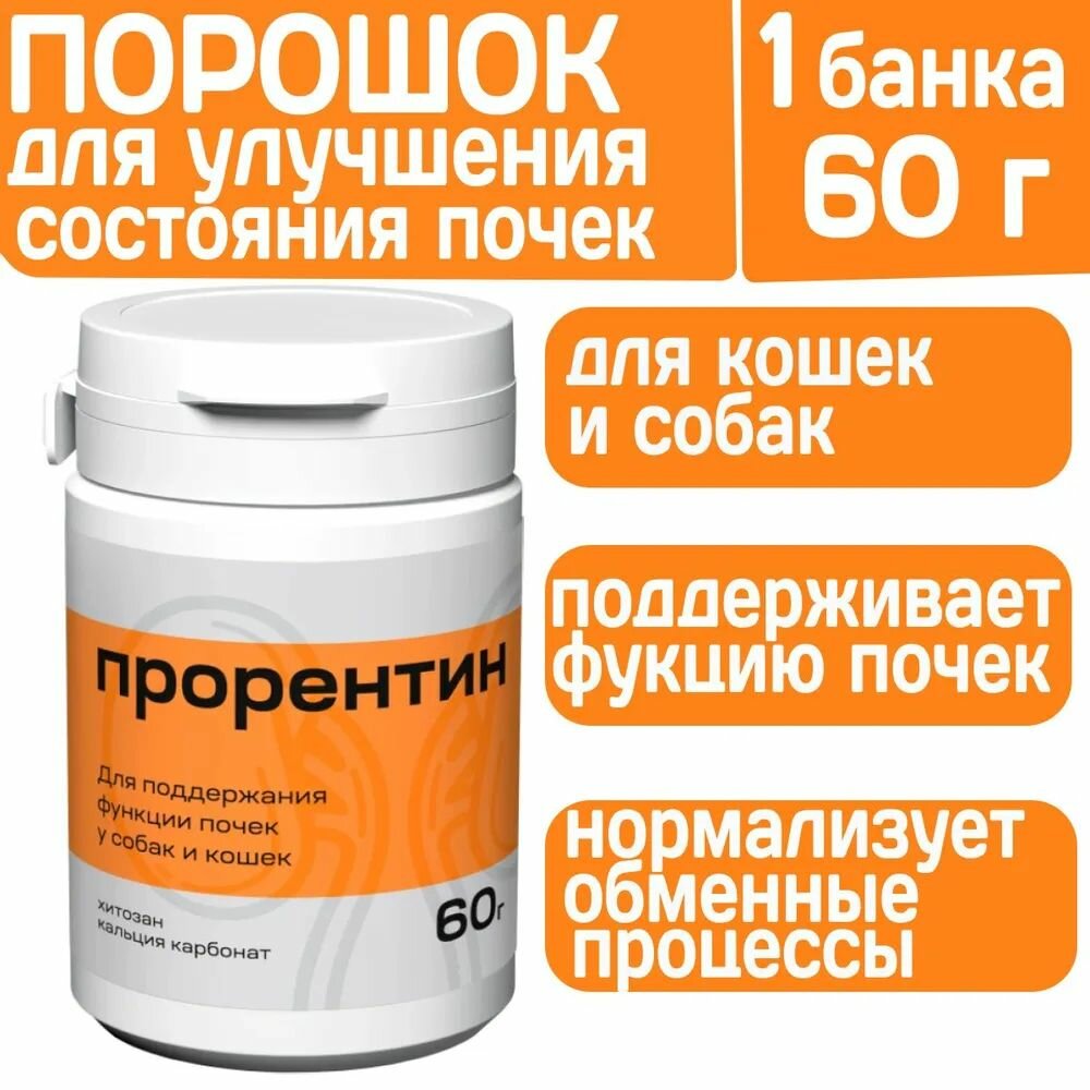 Кормовая добавка уменьшающая усвояемость фосфора для терапии хронической болезни почек Прорентин для кошек и собак, 60гр