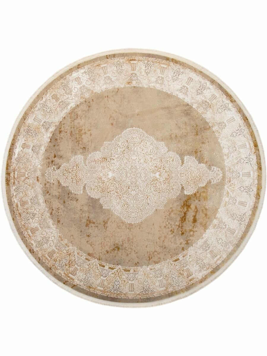 Ковер премиальный иранский высокоплотный, круглый 2 на 2 м, на пол в спальню, гостиную, 100% хлопок, эвкалиптовый шелк, круг размер 200х200 см