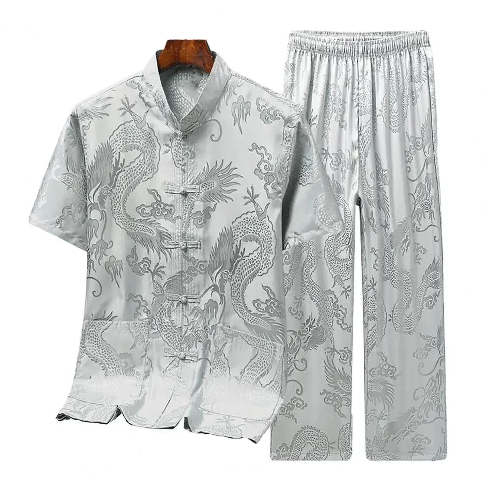 Мужской костюм Тан с рубашкой с принтом дракона М, Серый, Grey