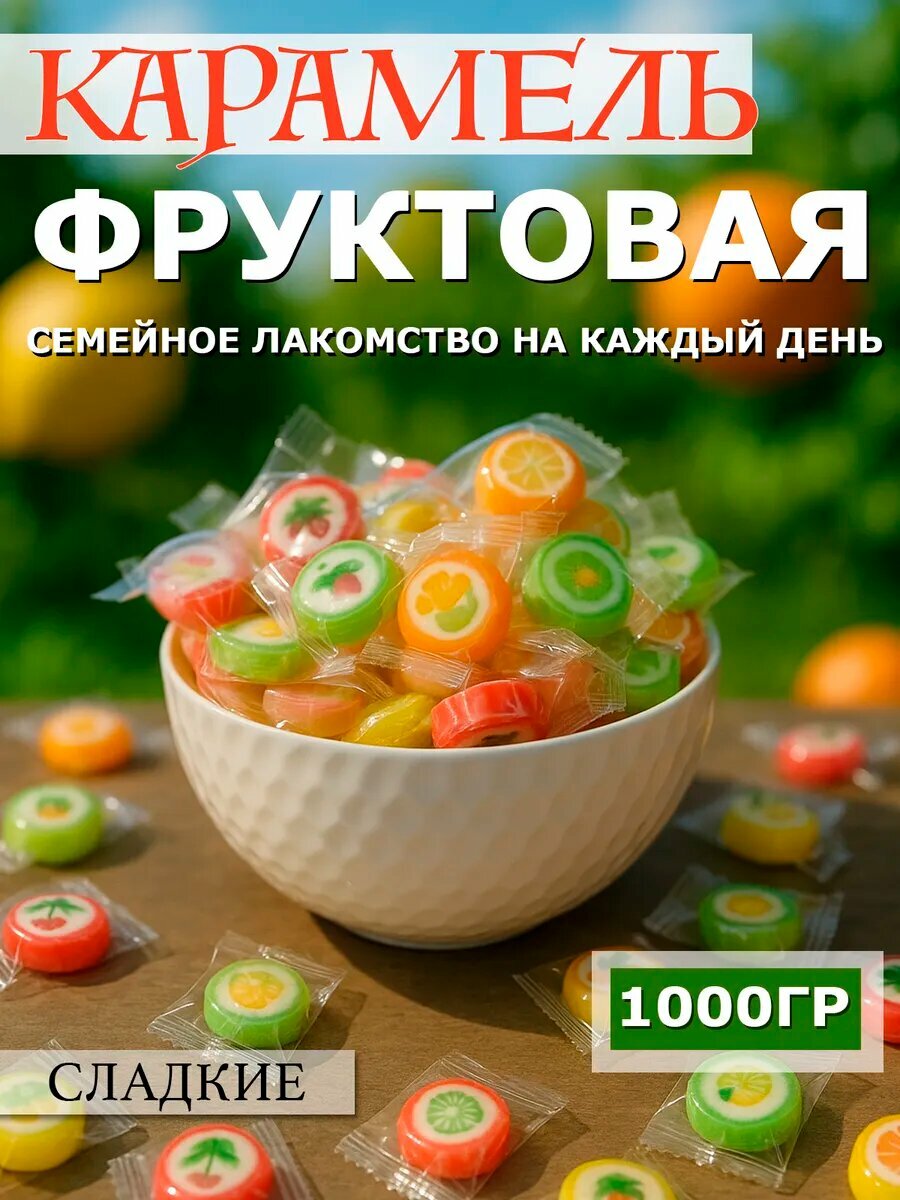 Карамель фруктовая Crazy Candy, леденцы, освежающий вкус, 1 кг