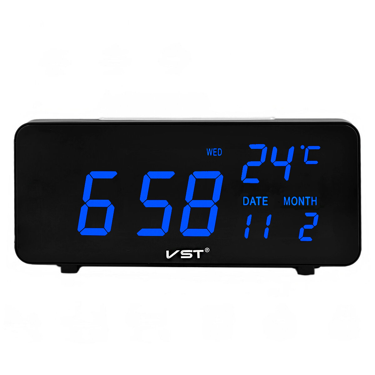 Сетевой будильник Vst763W-5 часы 220В син. цифры+USB кабель (без адаптера)