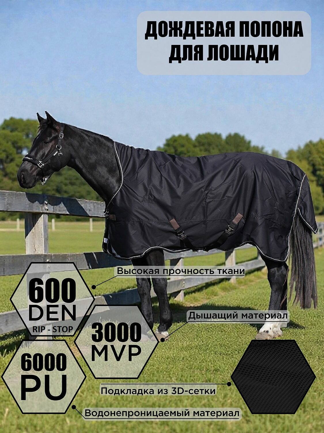 Попона для лошади прогулочная дождевая NW AIR-MAX с высокой холкой 145