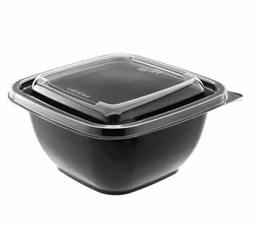 Контейнер квадратный 375мл ПЭТ черный с крышкой 30 шт.