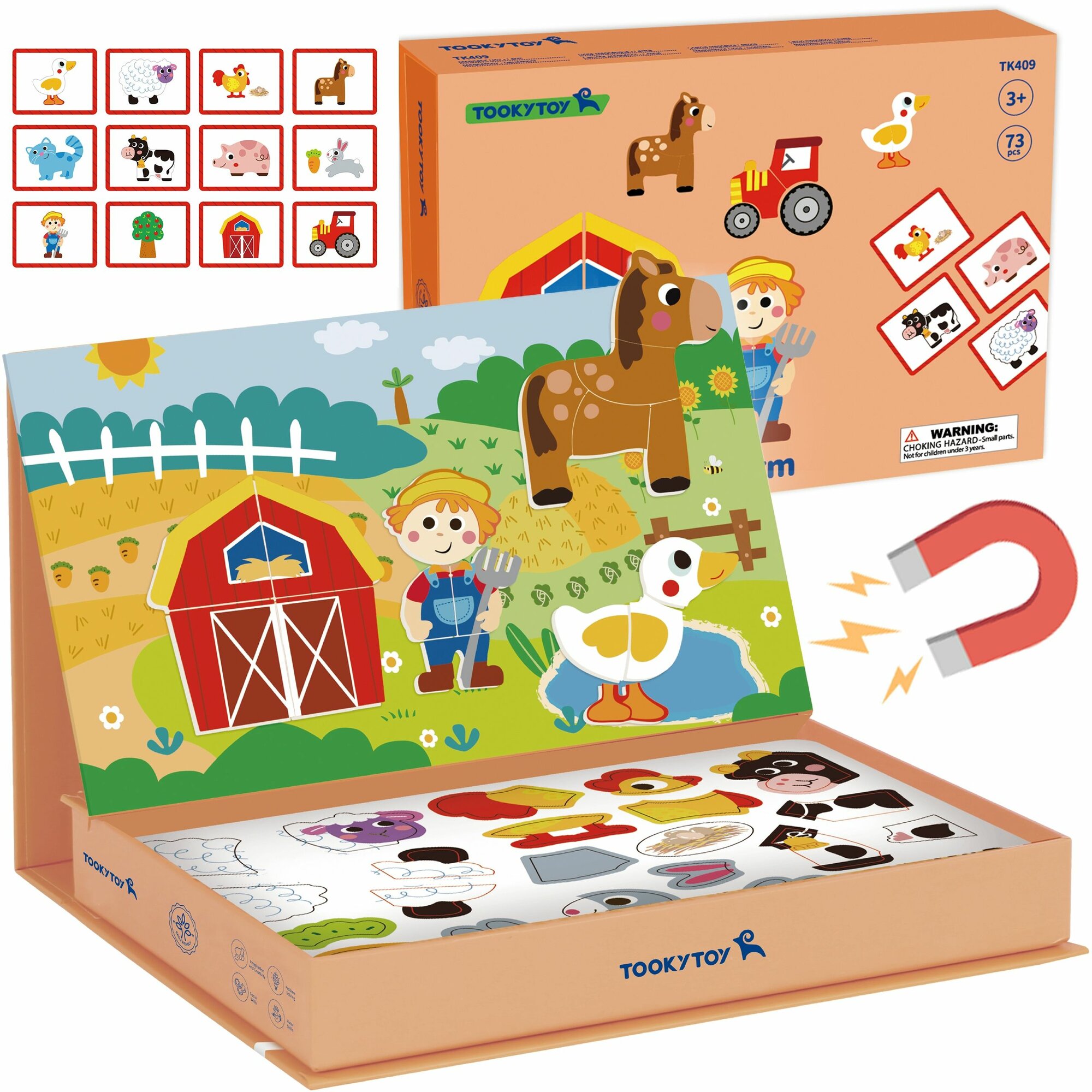 Деревянная игрушка Tooky Toy - Магнитная головоломка "Ферма", 73 эл. - ТК409