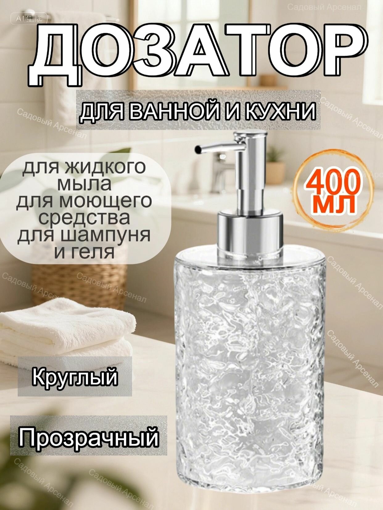Дозатор для жидкого мыла встраиваемый 400 мл, 1 шт