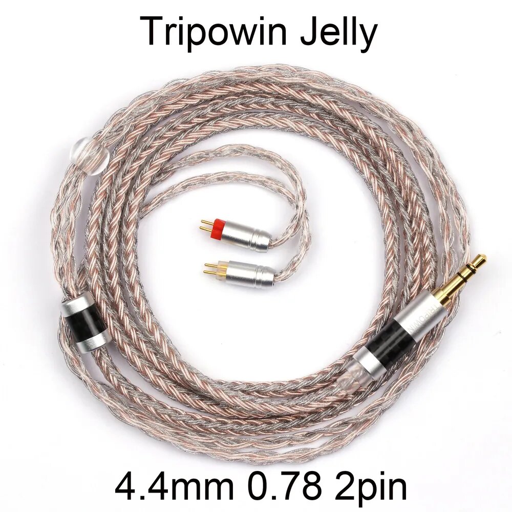 TRIPOWIN Jelly Upgraded 16-ядерный аудиокабель для наушников (4.4 мм + 0.78 2-pin). Серебрение OCC, графен и сплав меди. Комбинированная оплетка