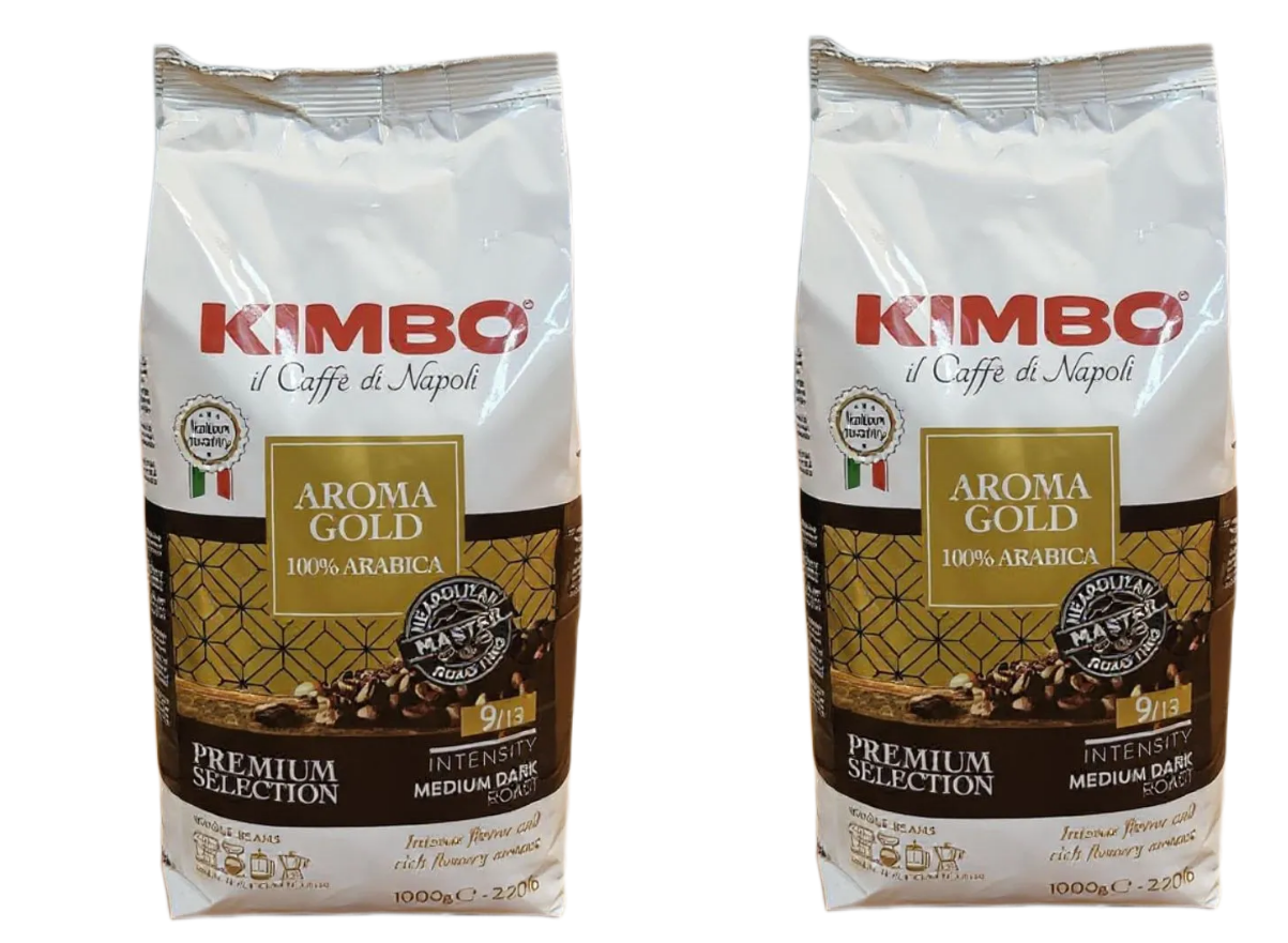 Кофе в зернах "Kimbo Aroma Gold", арабика, средняя обжарка, 100%, 2 упаковки по 1кг
