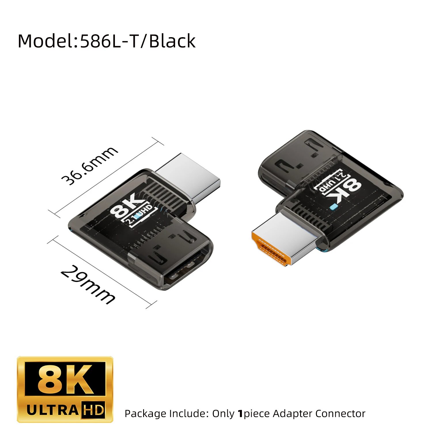 Geris Power прозрачный HDMI 2.1 адаптер 8K 60Гц 586L-T-Black