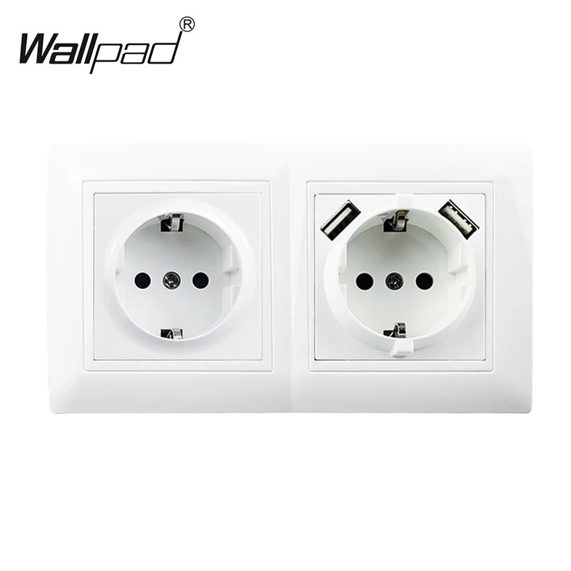 Wallpad Тройная настенная розетка со стеклянной панелью 2 White Plastic USB