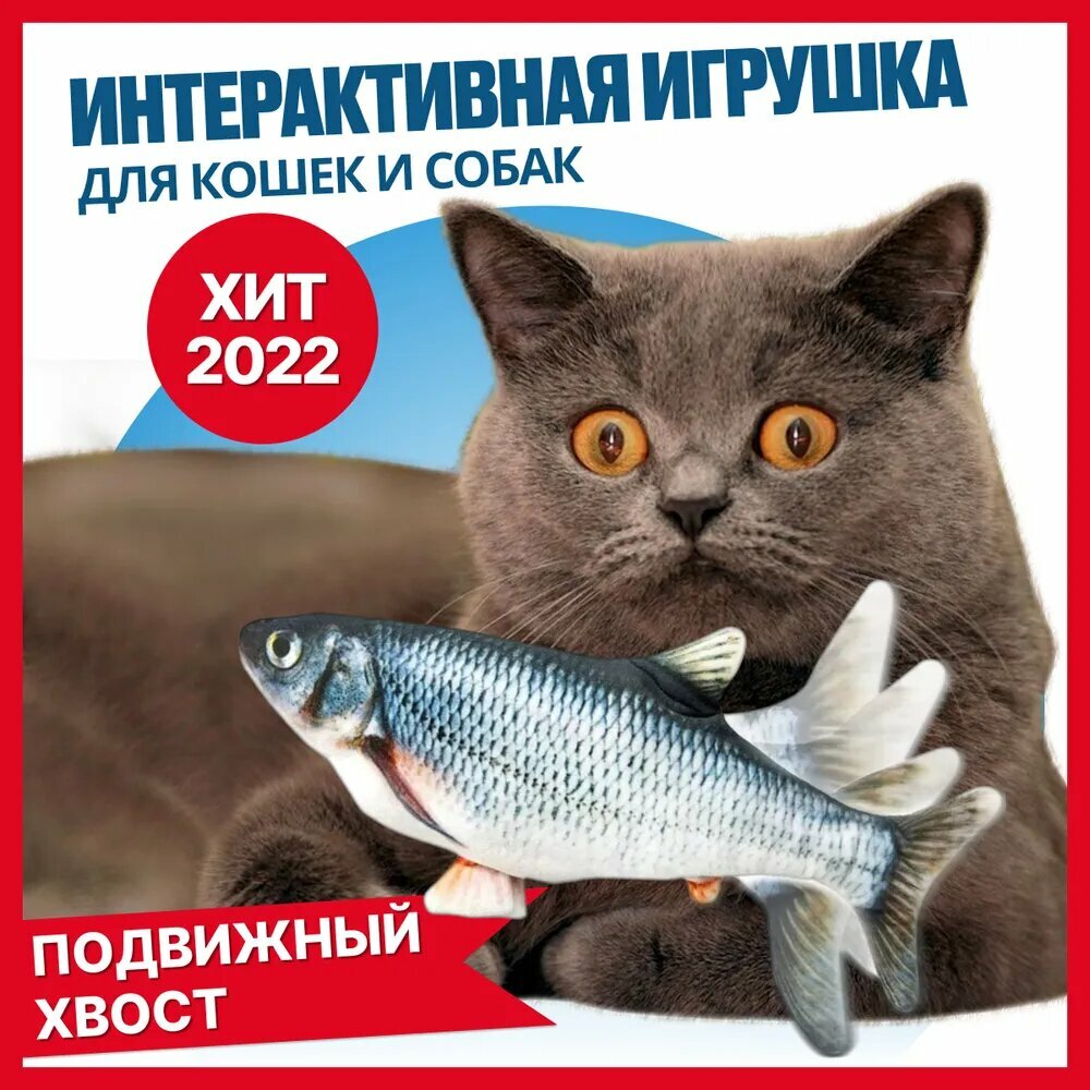 Игрушка танцующая рыба для кошек и собак. Интерактивная электрическая игрушка с моторчиком и с двигающимся хвостом / С USB зарядкой