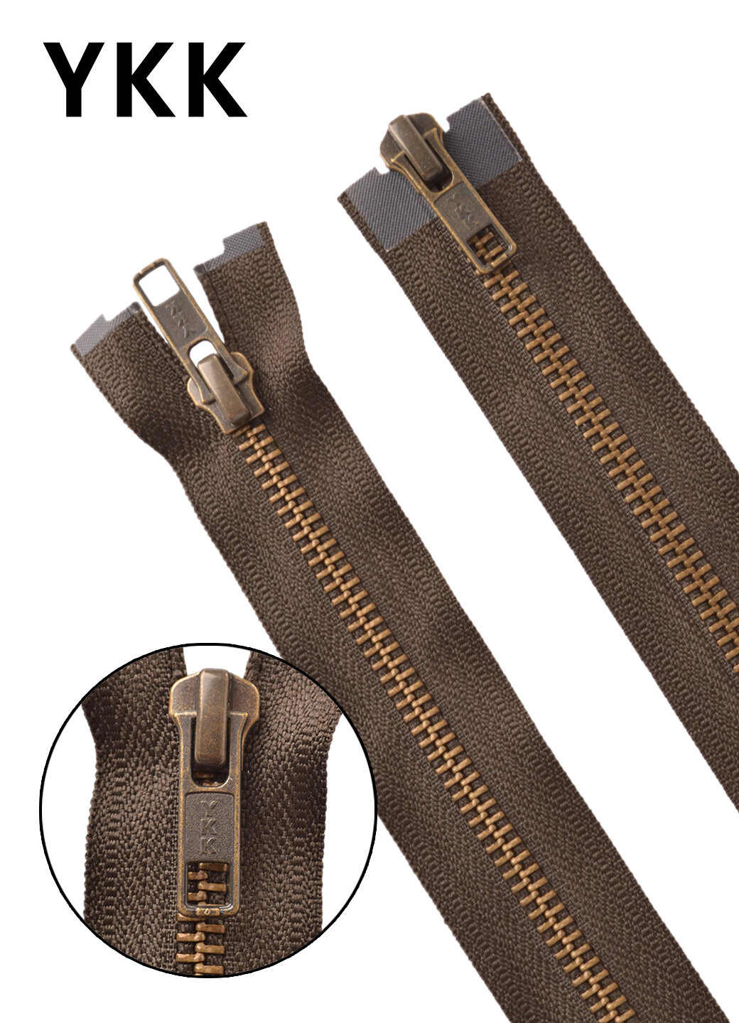 Молния YKK металлическая Т5 2-замковая, антик, 90 см, 1шт/упак, коричневый