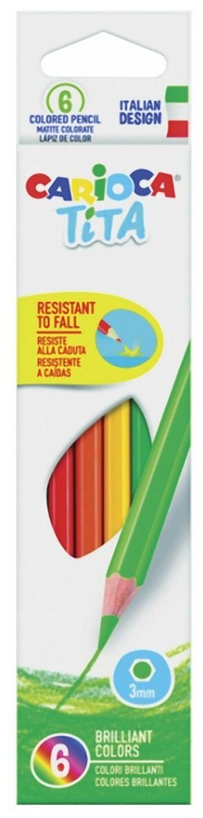 Карандаши цветные Carioca "Tita", 6 цветов, пластиковые, грифель 3 мм, шестигранные (42792), в комплекте 2 штуки