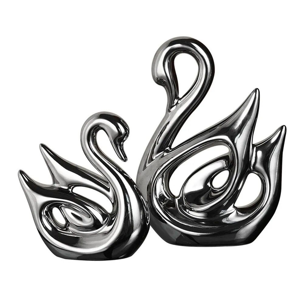 Сувенирная статуэтка Серебристый лебедь из керамики, 2 шт, для гостиной, спальни