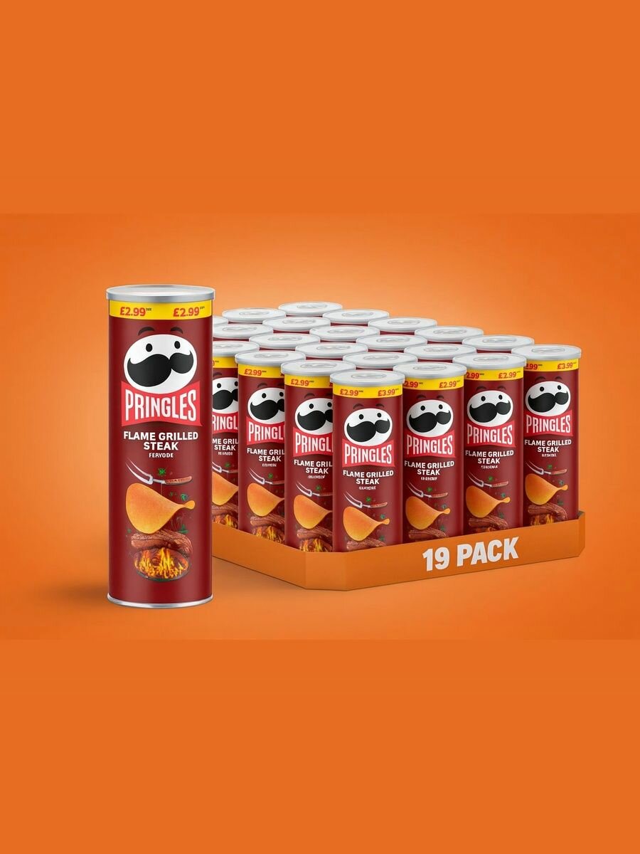 Картофельные чипсы Pringles, со вкусом Гриль Стейка, 165 гр, 19 шт