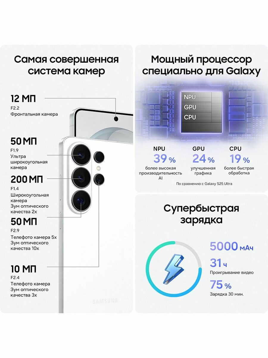 Смартфон Samsung Galaxy S26 Ultra SM-S948BZWQCAU 16GB+1TB Белый — фото 1