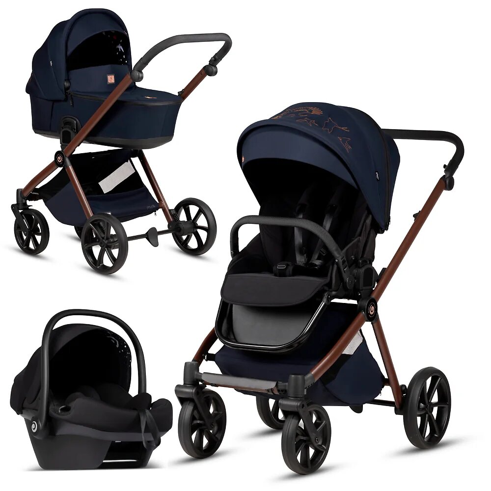 Детская коляска 3в1 Tutis Mio 3+, Elo Lux Edu Sky, цвет Midnight Swallow / Limited Edition (Синий)