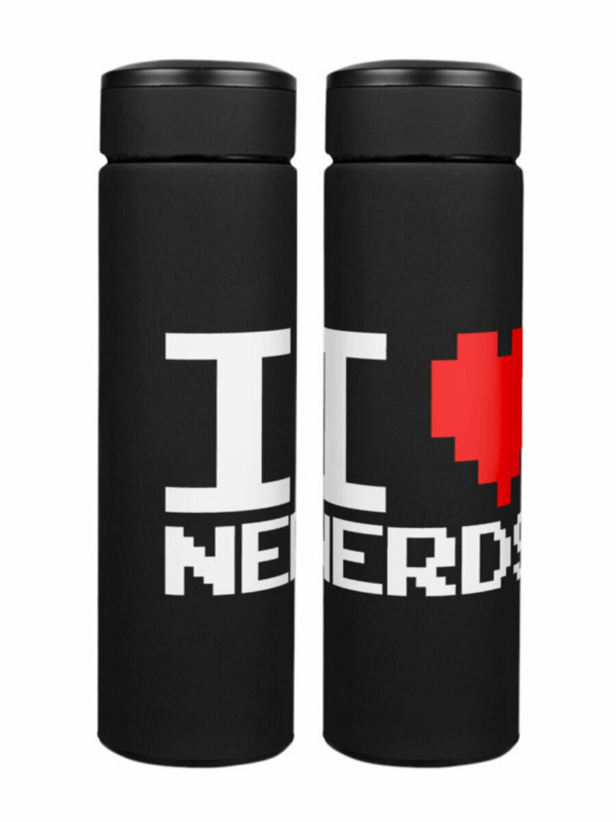 Термос «i love nerds loser core y2k nerd лузер кор айти it» (черный)
