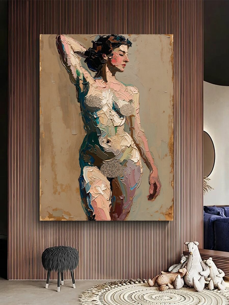 Картина интерьерная - "Масло, эротический арт, девушка абстракция" , 50х70 см.