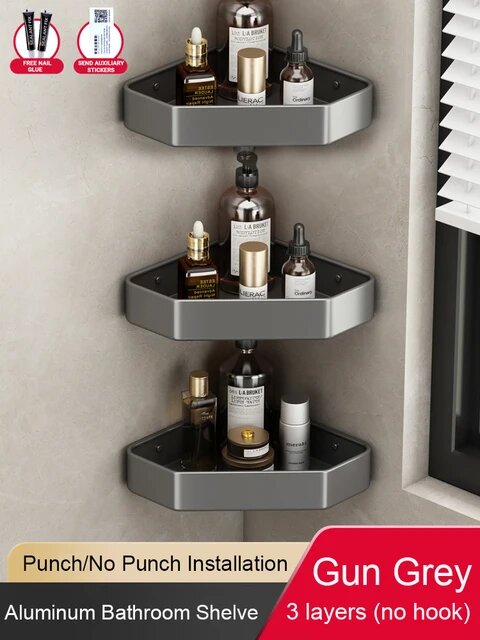 Стеллаж для ванной комнаты, угловой алюминиевый стеллаж без сверления, настенная треугольная корзина, органайзер для хранения в душевой кабине FR2006