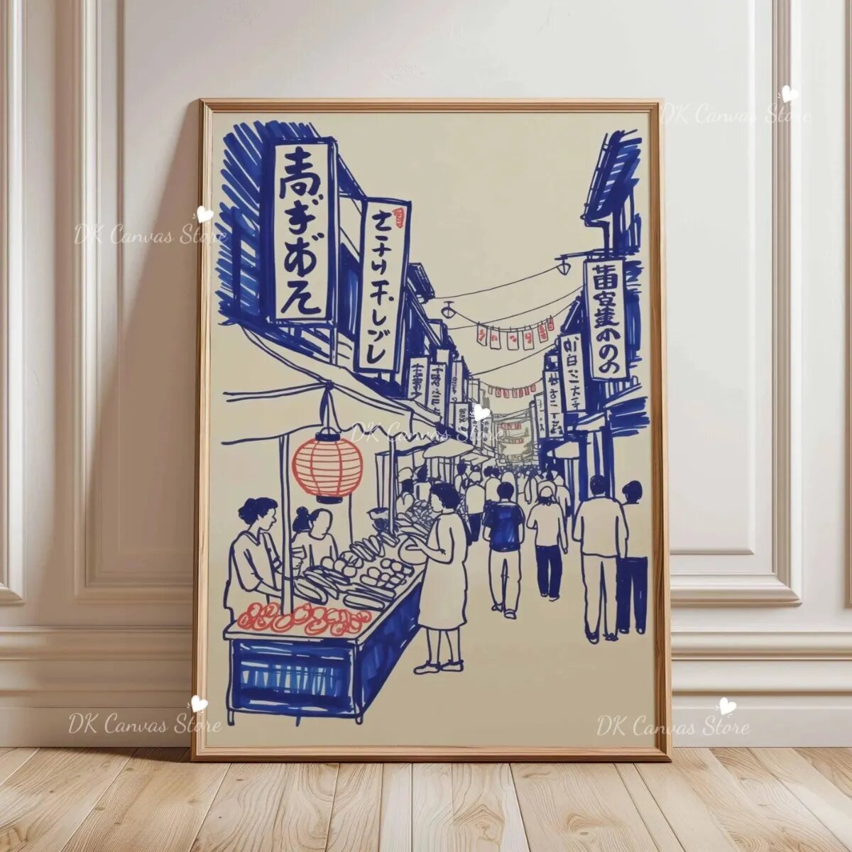 Печать на холсте "Токийский рынок", темно-синий, 30x40 см