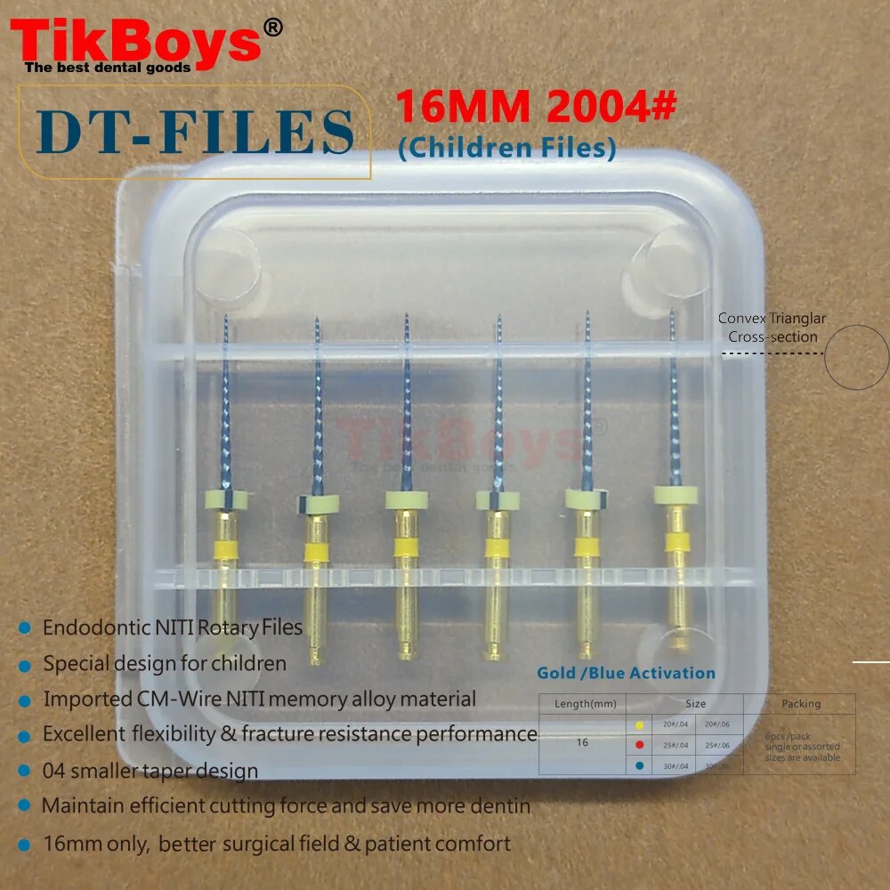 TikBoys DT-Files Детские роторные файлы, 16 мм, 2004# (Blue)