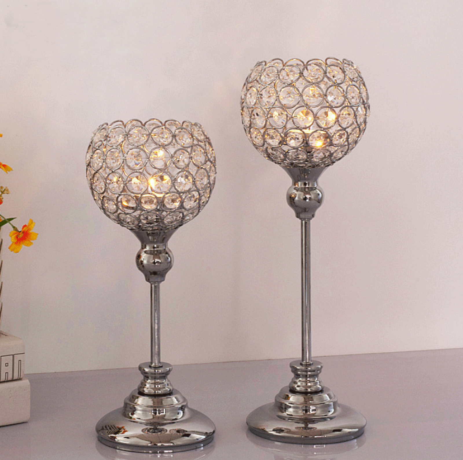 Подсвечник MyPads из нержавеющей стали со стразами в виде хрусталиков для одной широкой свечи