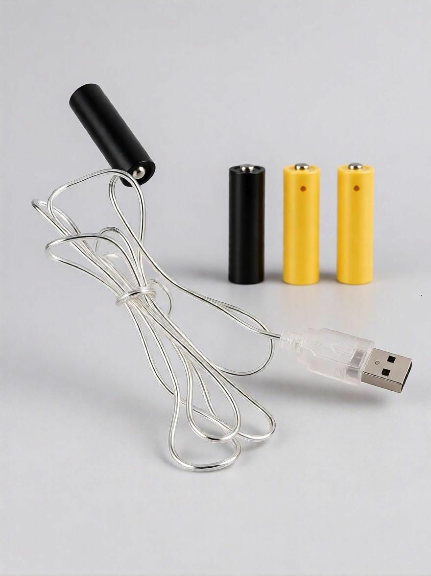 USB-адаптер питания светодиодных гирлянд взамен батареек AA, - Один на один