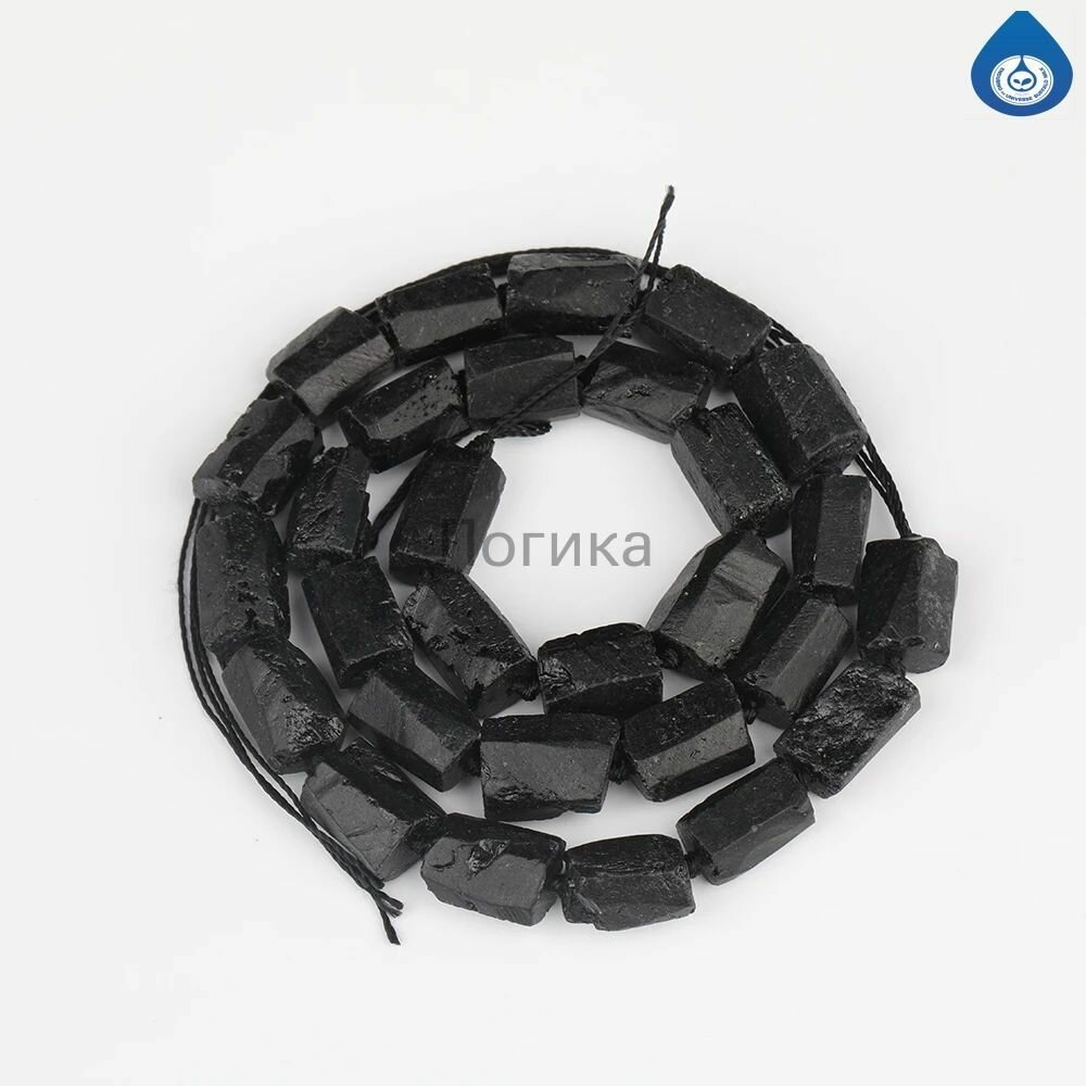 Турмалин чёрный (шерл), цилиндр гранёный 7х12 мм, бусины на нитке (около 28 шт)