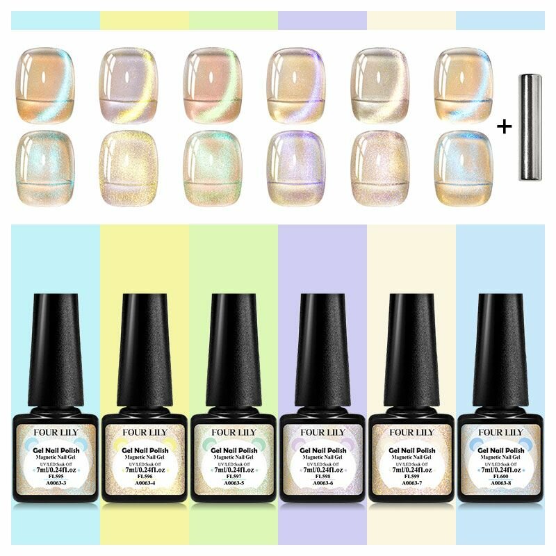 Набор 7 шт. Гель "Синяя слеза" с эффектом кошачьих глаз 7ml: Глянцевый и блестящий, полуперманентный, легко наносится, подходит для новичков, для LED/UV ламп, арт-маникюр